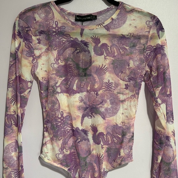 PrettyLittleThing | Tops | Plt Purple Mesh Bodysuit | Poshmark